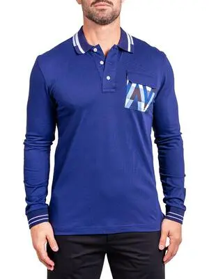 MACEOO Ascension 0080 Tipped Long Sleeve Polo - Blue