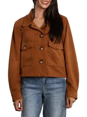 BILLY T Boxy Faux Suede Jacket - Dark Caramel