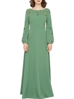 KAY UNGER Valentina Embroidered Long Sleeve Gown - Spearmint