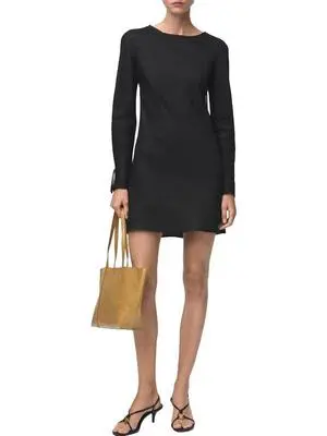 Mango Open Back Linen Blend Mini Dress - Black