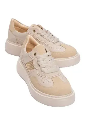 PROLOGUE SHOES Venetia Sport Sneakers - Beige Faux Leather