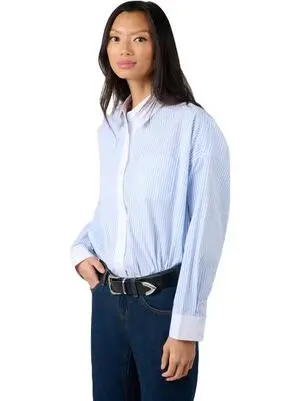 WeWoreWhat Cropped Button-front Shirt - Classic Blu/wht