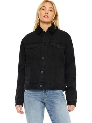 KANCAN Sonny Faux-fur Collar Trucker Jacket - Black