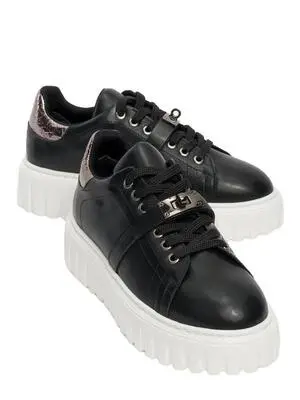 PROLOGUE SHOES Andro Platform Sneakers - Black Faux Leather