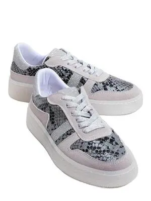 PROLOGUE SHOES Rexie Glitter Sneakers Silver Print Faux Leather