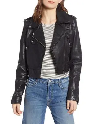 LAMARQUE Cropped Leather Biker Jacket - Black