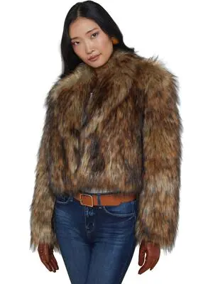 L'Agence Aura Faux Fur Coat - Tan/black Faux Fur