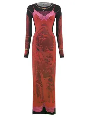 MARINE SERRE Printed-lace Jersey Dress - Red