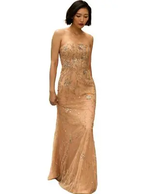 Sachin & Babi Vienna Embellished Tulle A-line Gown - Fawn