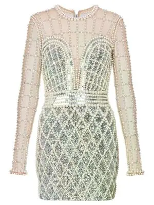 Balmain Embellished Beaded Minidress - Silver