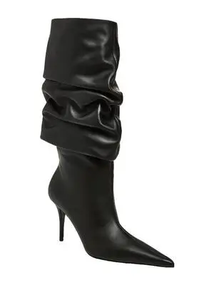 Amina Muaddi Anok Pointed Toe Boot - Black Calf