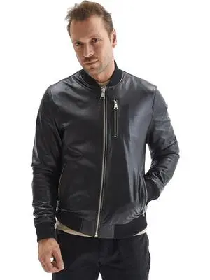 FURNIQ UK Leather Bomber Jacket Black