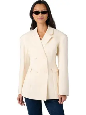 WeWoreWhat Double-breasted Cinched Waist Blazer - Ivory