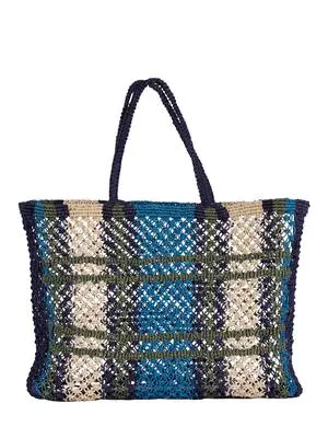 TIN MARIN Woven Jute Tote - Blue & White
