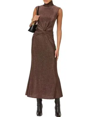 Astr The Label Riana Metallic Sleeveless Dress - Brown Metallic