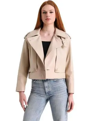 FURNIQ UK Lola Leather Jacket Beige