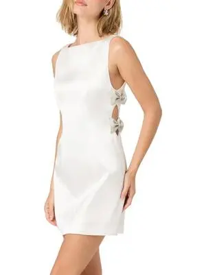 Astr The Label Kinsey Embellished Bow Satin Mini Dress - White