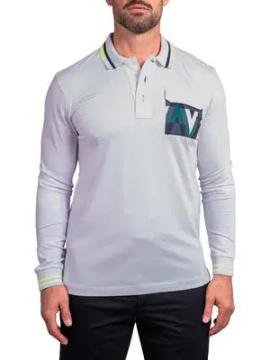 MACEOO Ascension 0082 Tipped Long Sleeve Polo - White