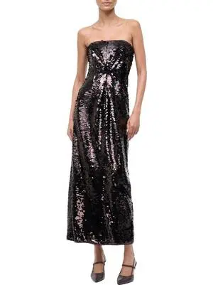 Staud Cece Sequin Strapless Maxi Dress - Espresso/black