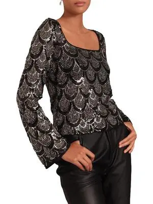 NEXT Sequin Geometric Top - Black