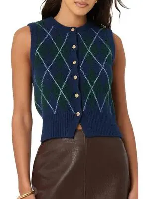 Astr The Label Abbie Argyle Sweater Vest - Green Blue Argyle