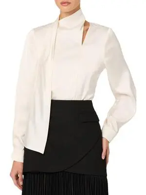 Astr The Label Satin Shirt With Scarf Neck - Off White