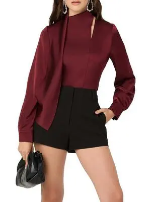 Astr The Label Satin Shirt With Scarf Neck - Wine