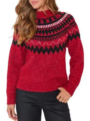 VICI Aprés Ski Fair Isle Mock Neck Sweater - Red