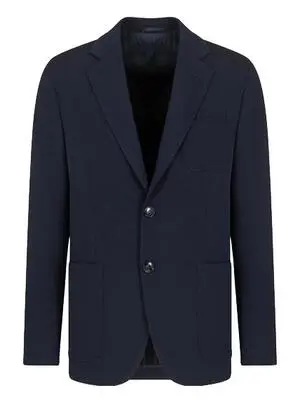 Giorgio Armani Upton Line Single-breasted Virgin Wool Canneté Jacket - Navy
