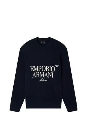 Emporio Armani French Terry Sweatshirt With Logo - Navy