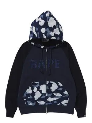 A BATHING APE Sashiko Camo Relaxed Fit Zip Hoodie - Blue