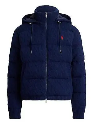 Polo Ralph Lauren Hooded Cable-knit Wool And Cashmere-blend Puffer - Spring Navy Heather