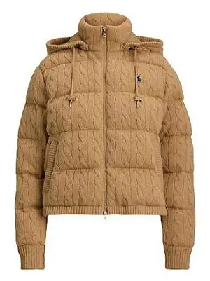Polo Ralph Lauren Hooded Cable-knit Wool And Cashmere-blend Puffer - Melange Navy Pp