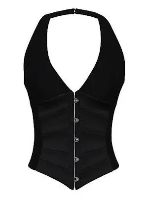 House Of Cb Lia Halterneck Satin Corset Top - Black