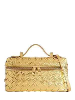 Bottega Veneta Mini Leather Cross Body Bag - Gold-gold