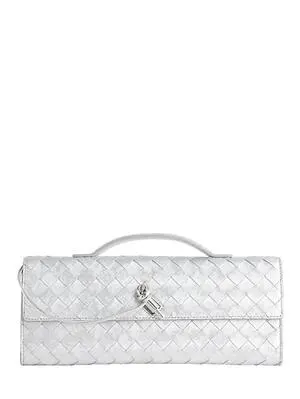 Bottega Veneta Andiamo Small Leather Clutch Silver-silver
