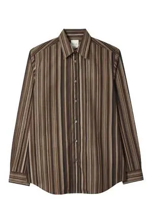 Paul Smith Painted Signature Stripe' Print Cotton Shirt - Brown
