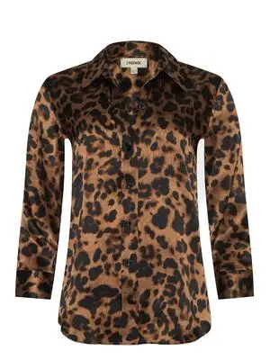 L'Agence Leopard Print Silk Blouse - Brown Mult