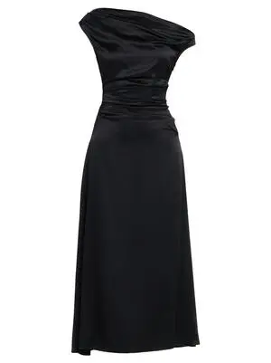 Staud Phare Draped Silk Midi Dress - Black
