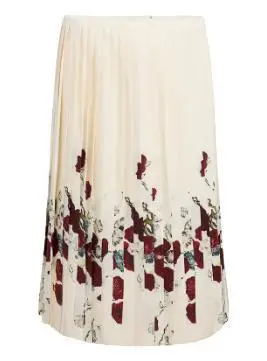 Khaite Anya Floral Pleated Midi Skirt - Cream Mult