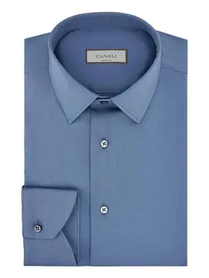 Canali Regular Fit Shirt In Stretch Avio Cotton - Light Blue