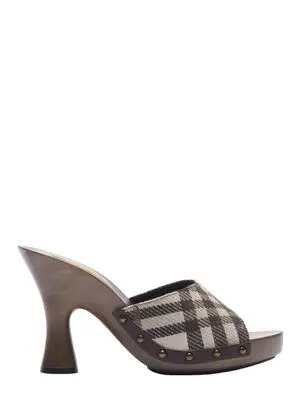 Burberry Check Potter Heeled Mules - Light Beige