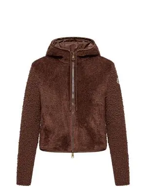 Moncler Bouclé & Teddy Zip-up Hoodie - Brown