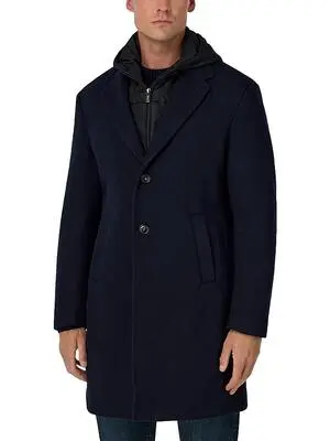 Boggi Milano Single Breasted Jersey Coat With Removable Hooded Insert - Dark Navy