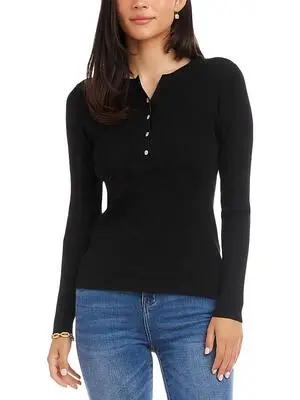 Karen Kane Henley Ribbed Knit Sweater - Black