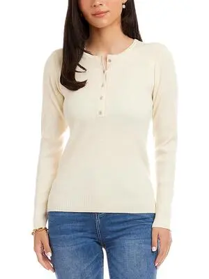 Karen Kane Henley Ribbed Knit Sweater - Cream