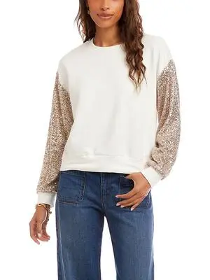 Karen Kane Sequined Sleeve Sweater - Cream