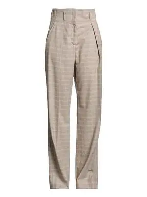 Eleventy Wide-Leg Plaid Flannel Pants Beige