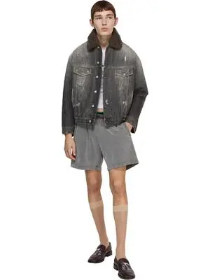 Acne Studios Washed Denim Jacket With Faux Shearling Collar - Black