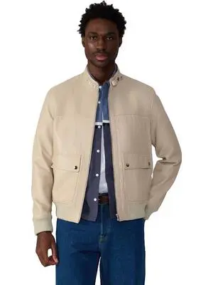 FURNIQ UK Rafe Leather Bomber Jacket - Beige
